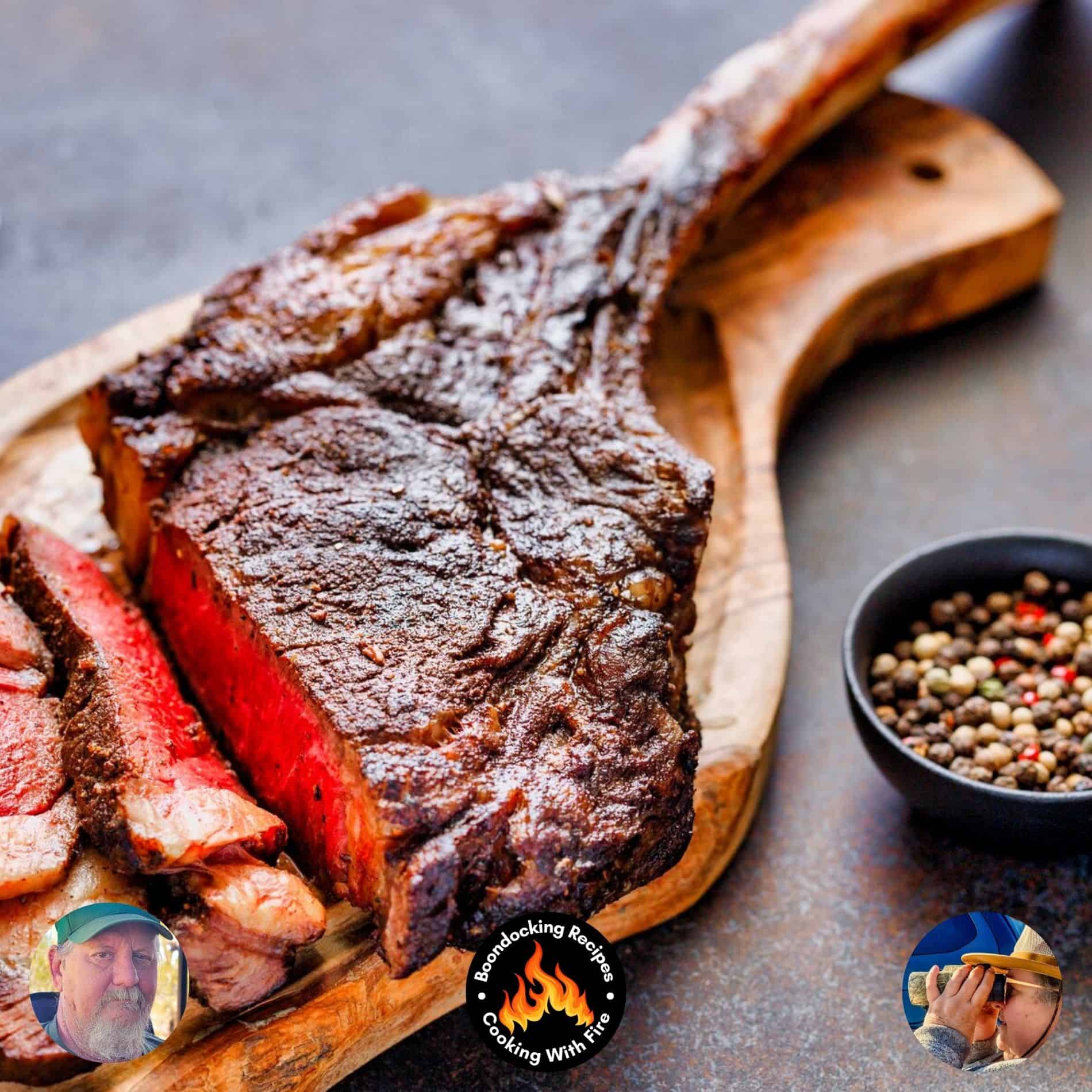 Campfire Bison Tomahawk Steak and Chimichurri Butter