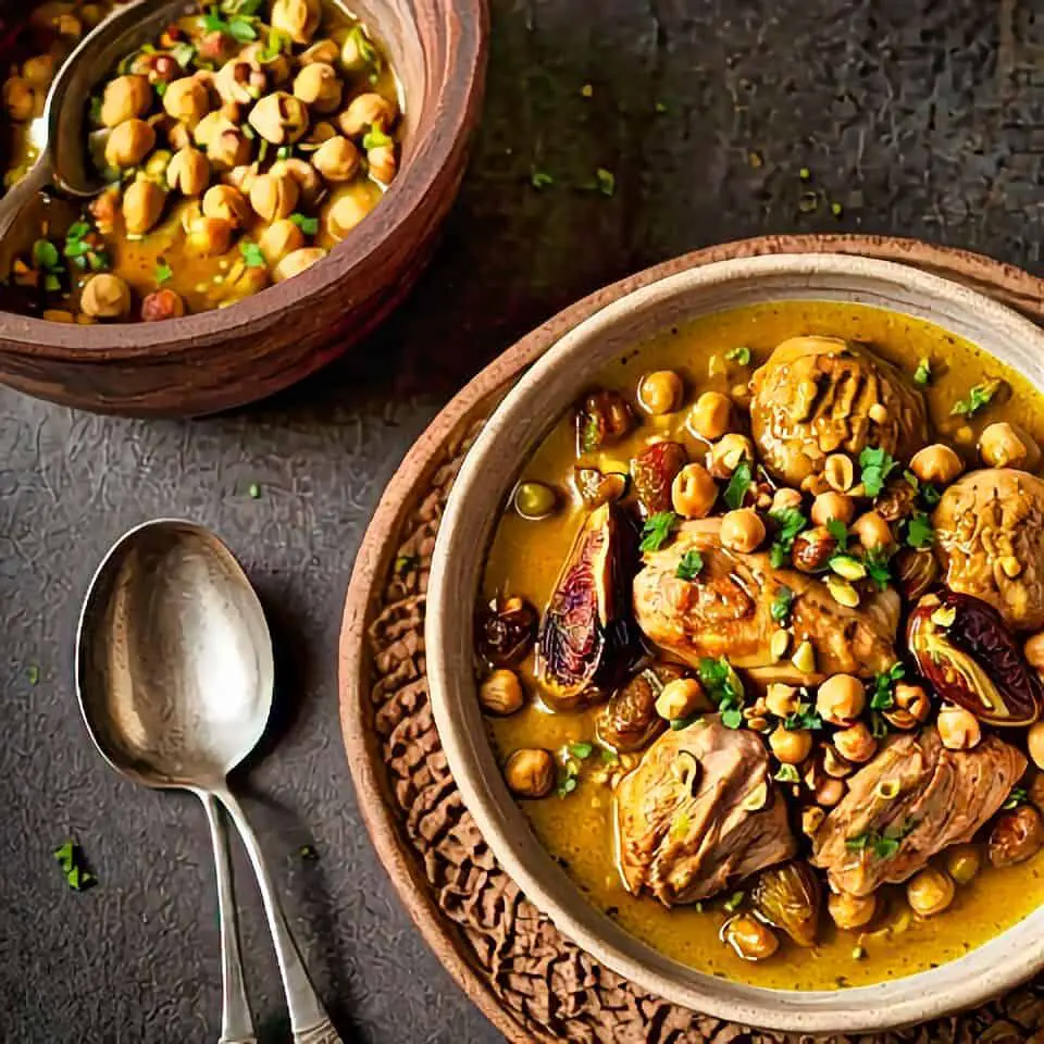 Moroccan Chicken Pistachios Dried Figs Chickpeas Tagine Recipe